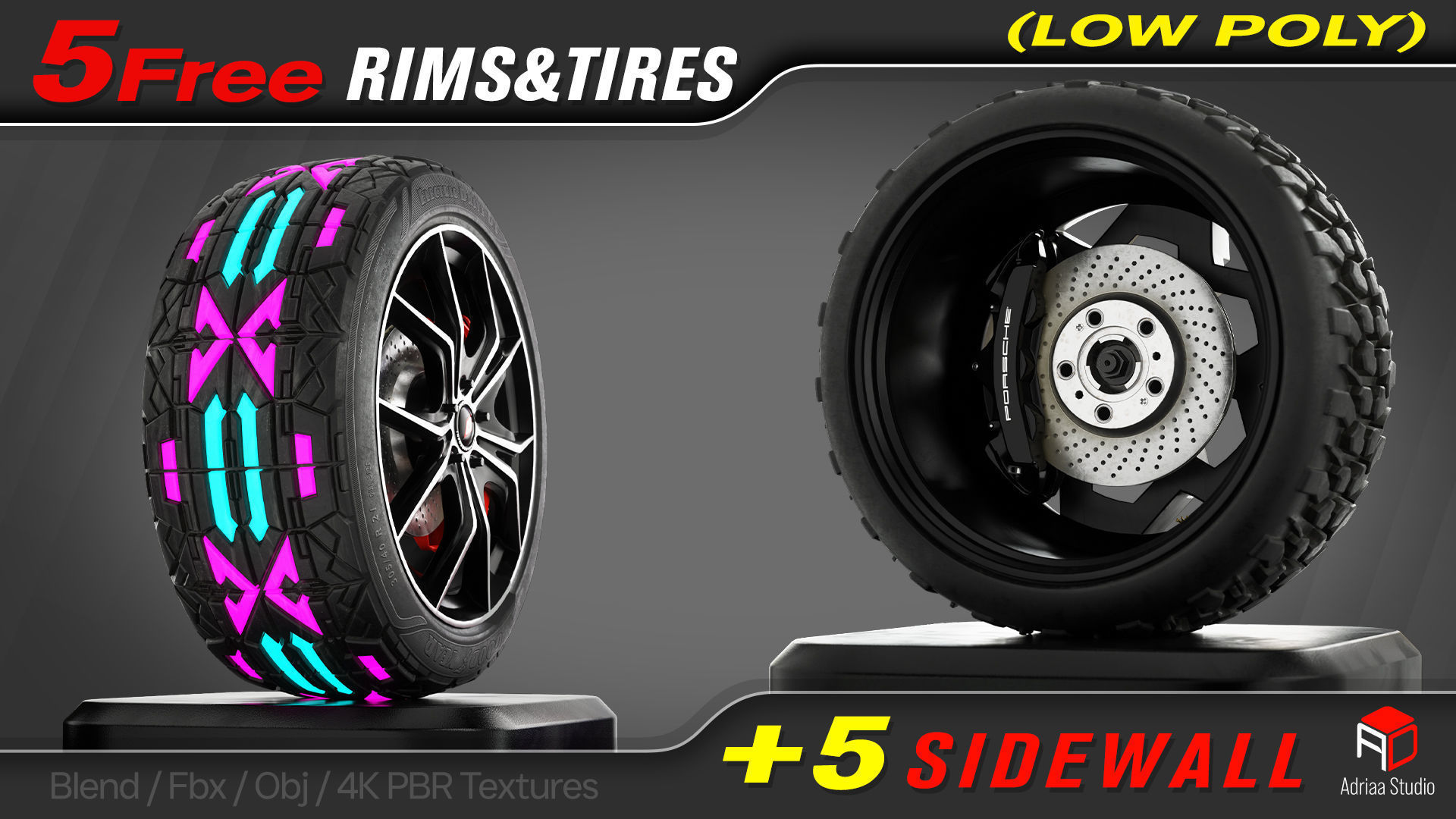 5 Free Tires And Rims free VR / AR / low-poly 3D model | CGTrader