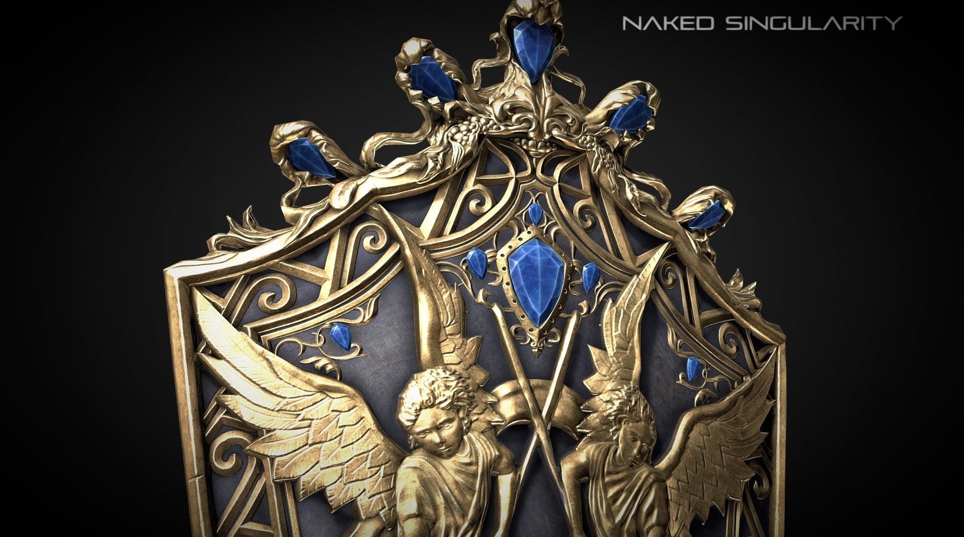 3D model Twins Angels Shield Medieval dark fantasy VR / AR / low-poly ...