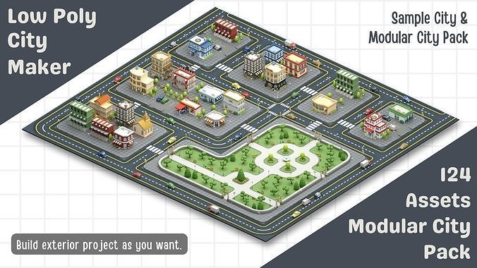 3D model Cartoon Low Poly Modular City Pack VR / AR / low-poly | CGTrader