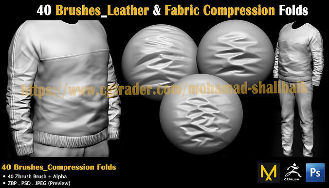 40 Brushes Leather - Fabric Compression Folds 3D model | CGTrader
