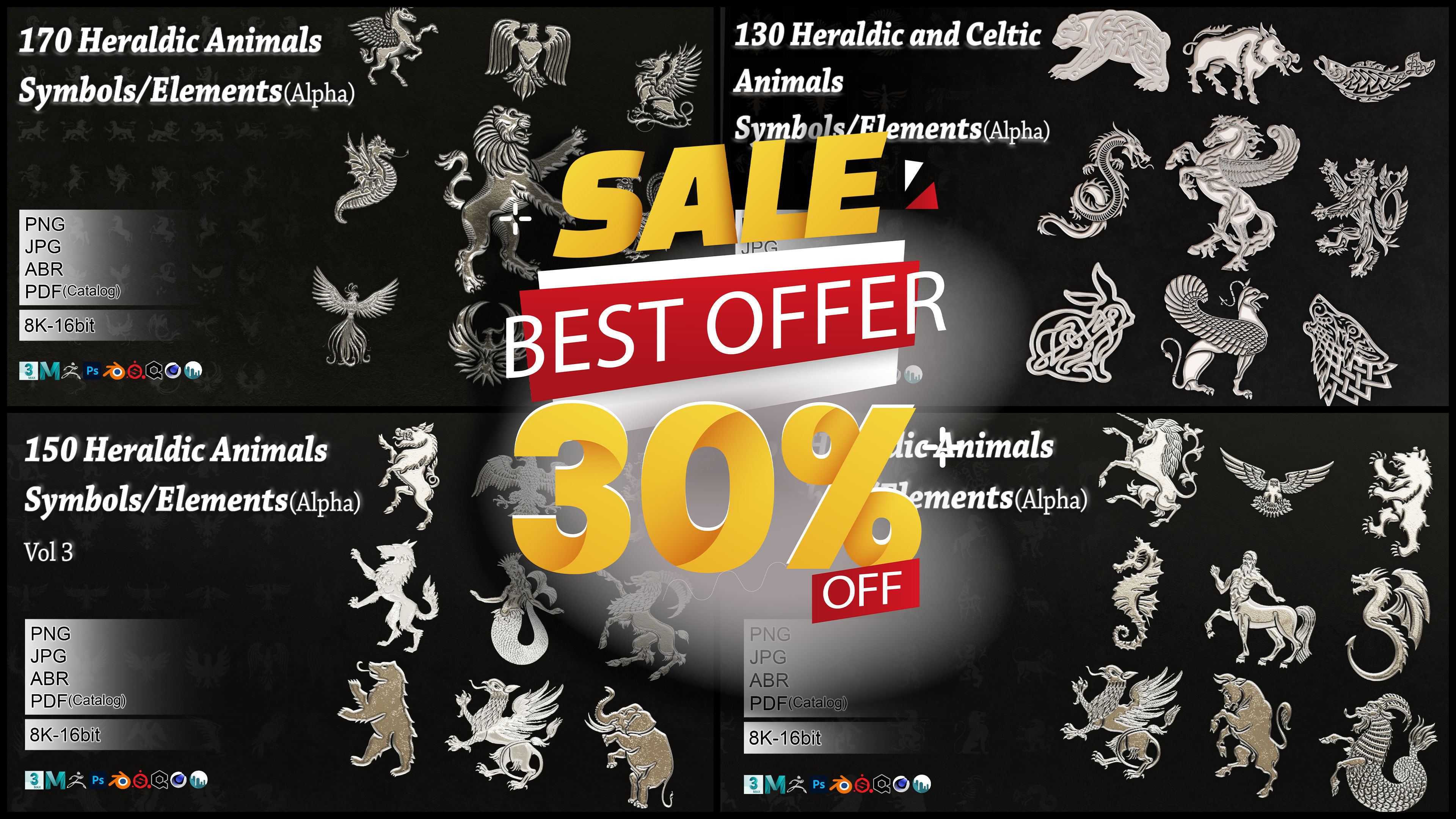 600 Heraldic Animals Symbol Element Bundle 3D Model Collection | CGTrader