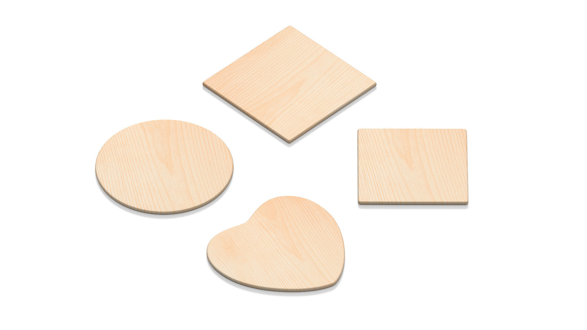 3D model Wood Plate 4 Types - round square rhombus heart wooden board ...