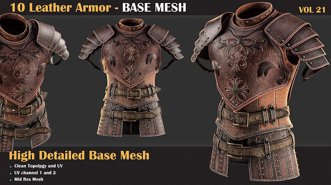 10 High Detail Leather Armor BASE MESH - VOL 21 3D model | CGTrader