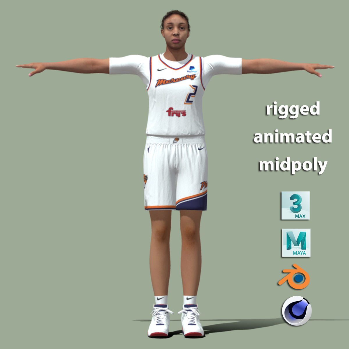 T-Pose Rigged Evina Westbrook WNBA 3D model animated rigged | CGTrader