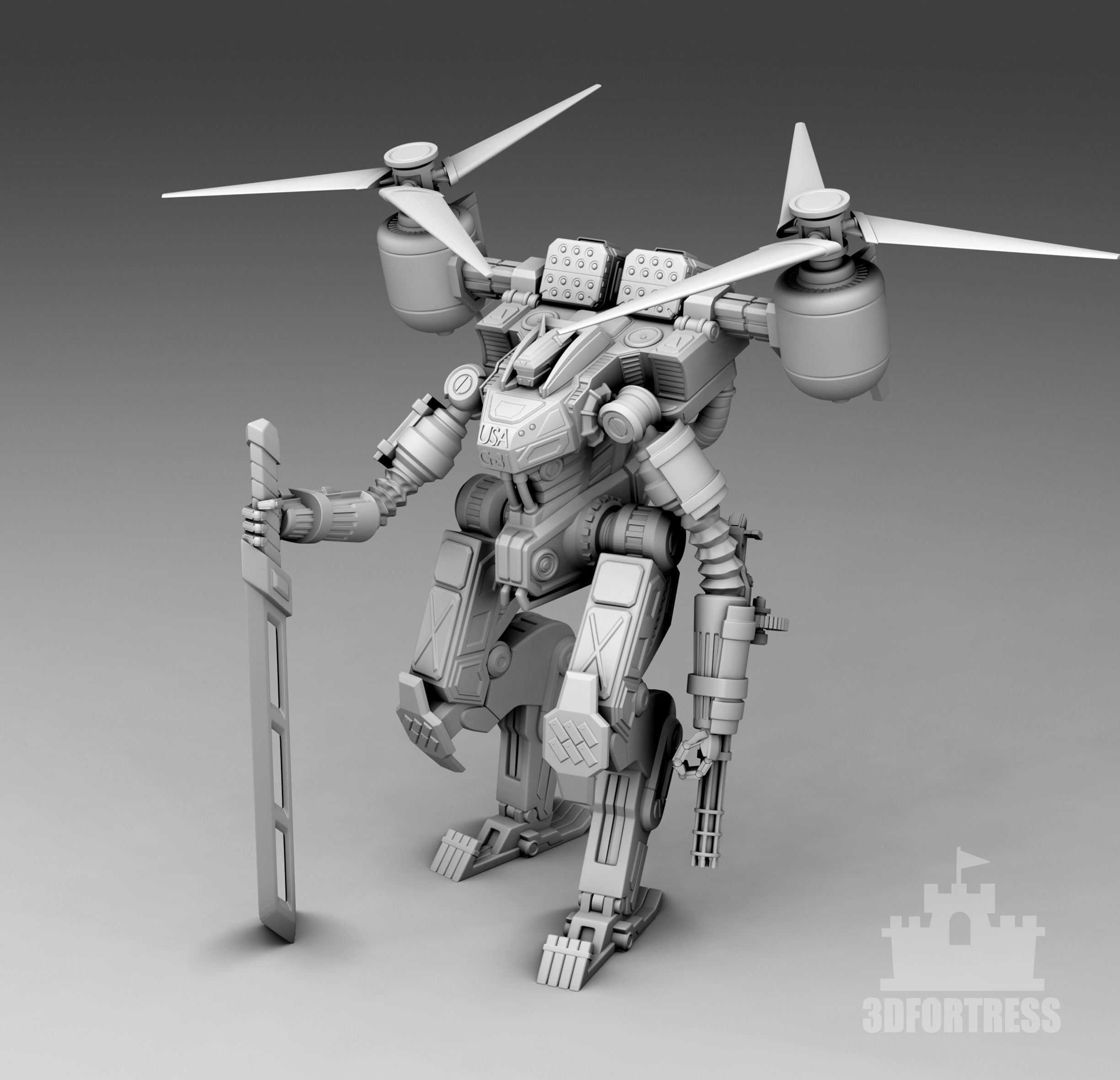 A robot with blades 3D model 3D printable | CGTrader