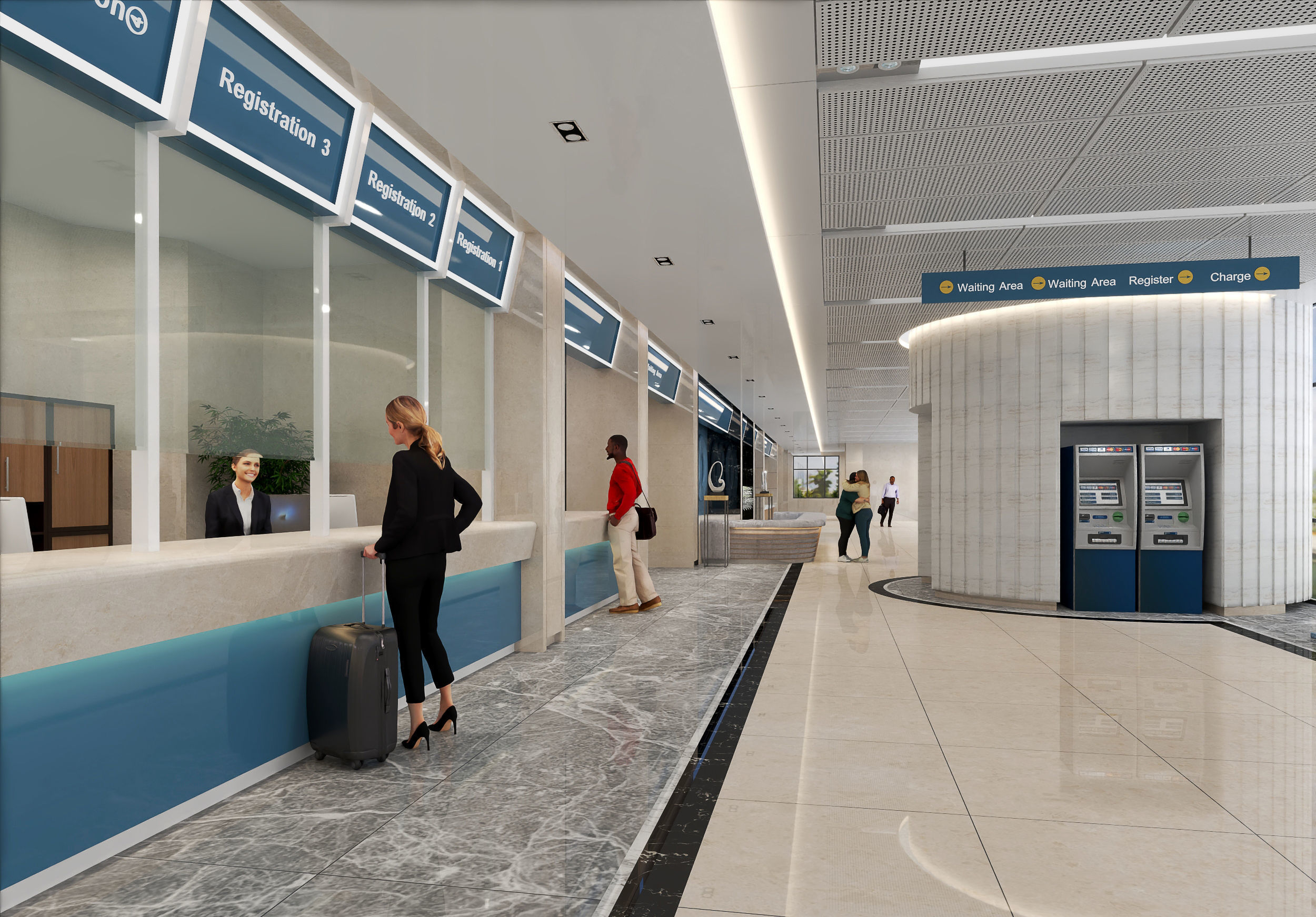 Airport hallway to plane - Airport interior design concept 3D model ...