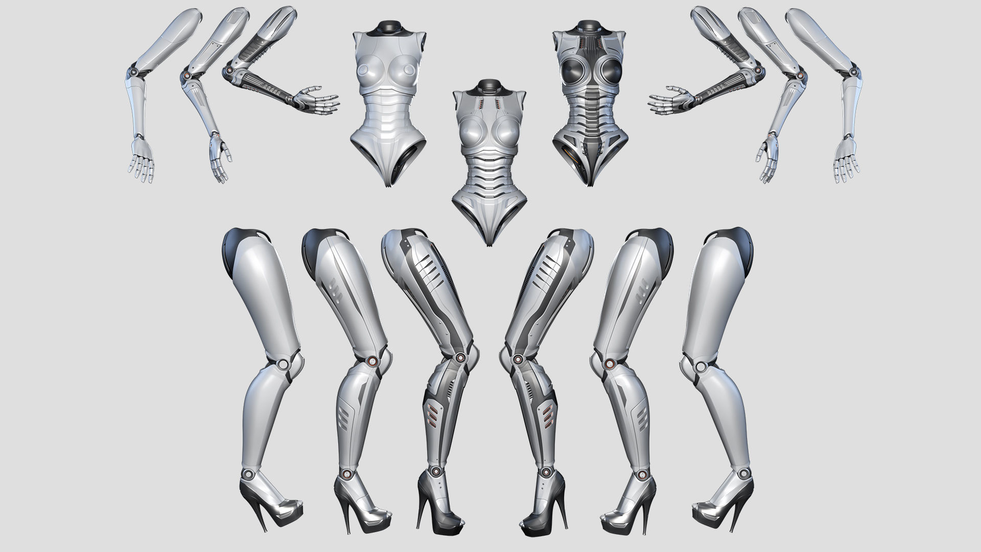 Robot Woman Body Parts - Kitbash 3D model animated rigged | CGTrader