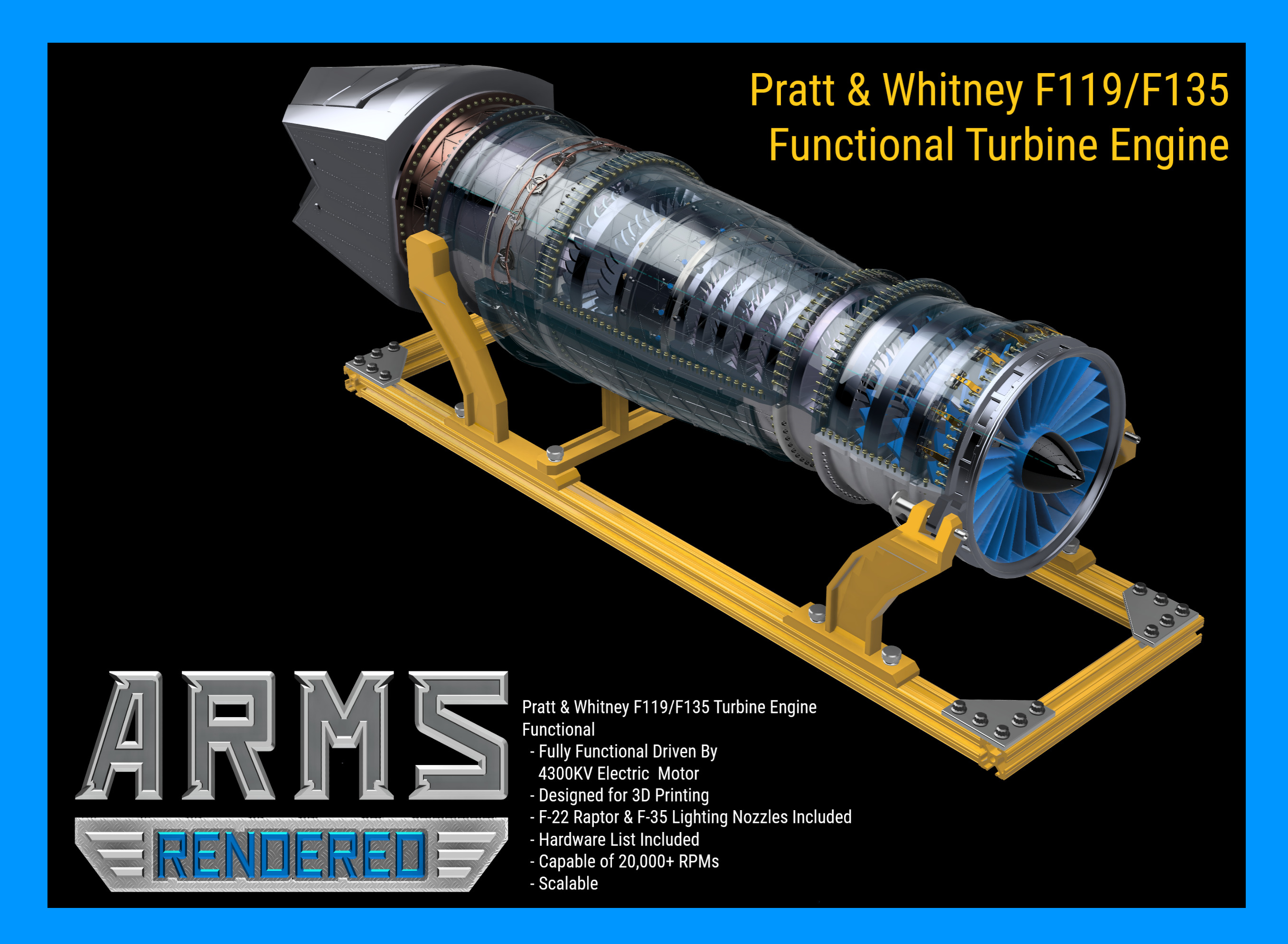 PRATT and WHITNEY F119 F135 Turbine Jet Engine 3D model 3D printable ...
