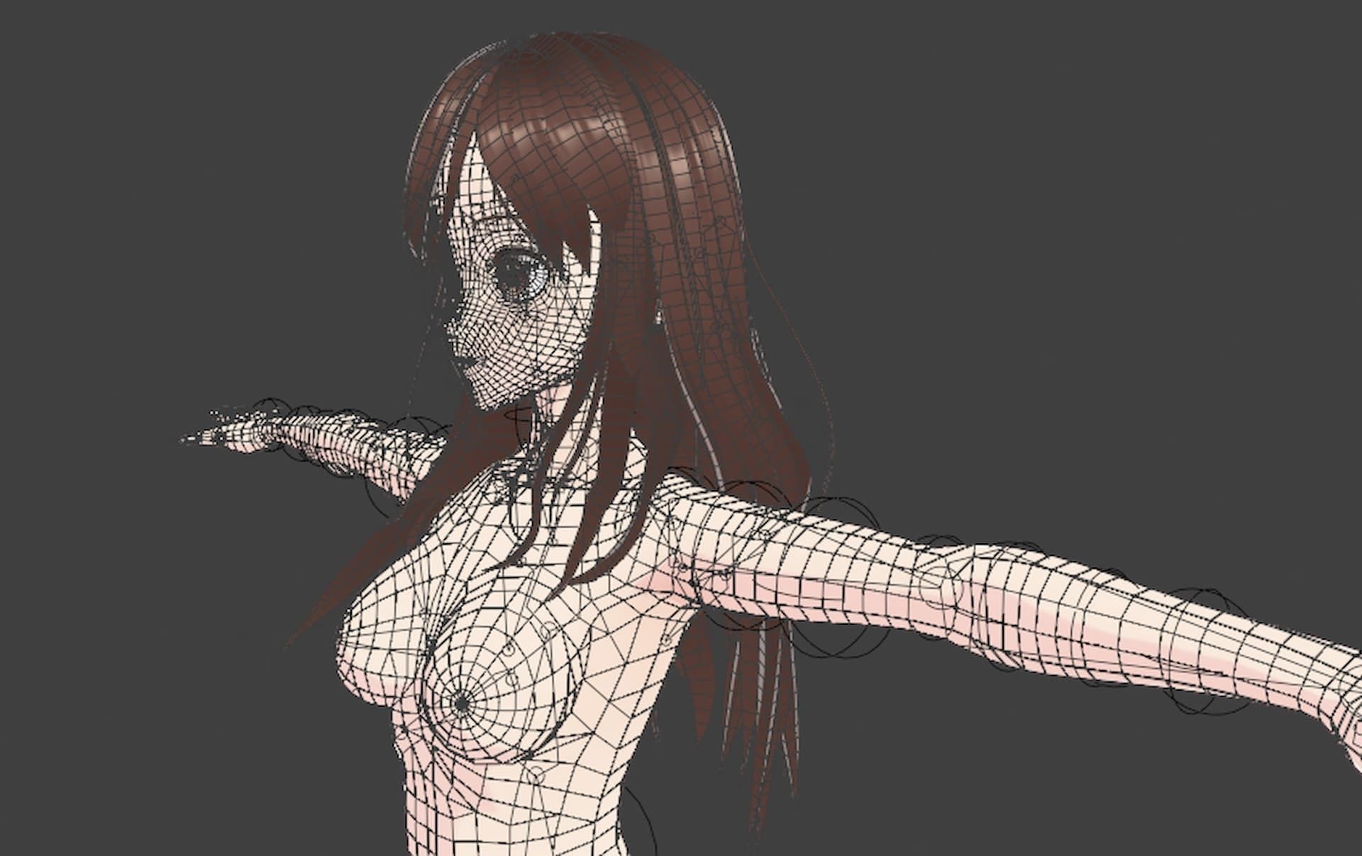 3D model T pose rigged model - Mizuhara Chizuru anime girl 3D model VR ...