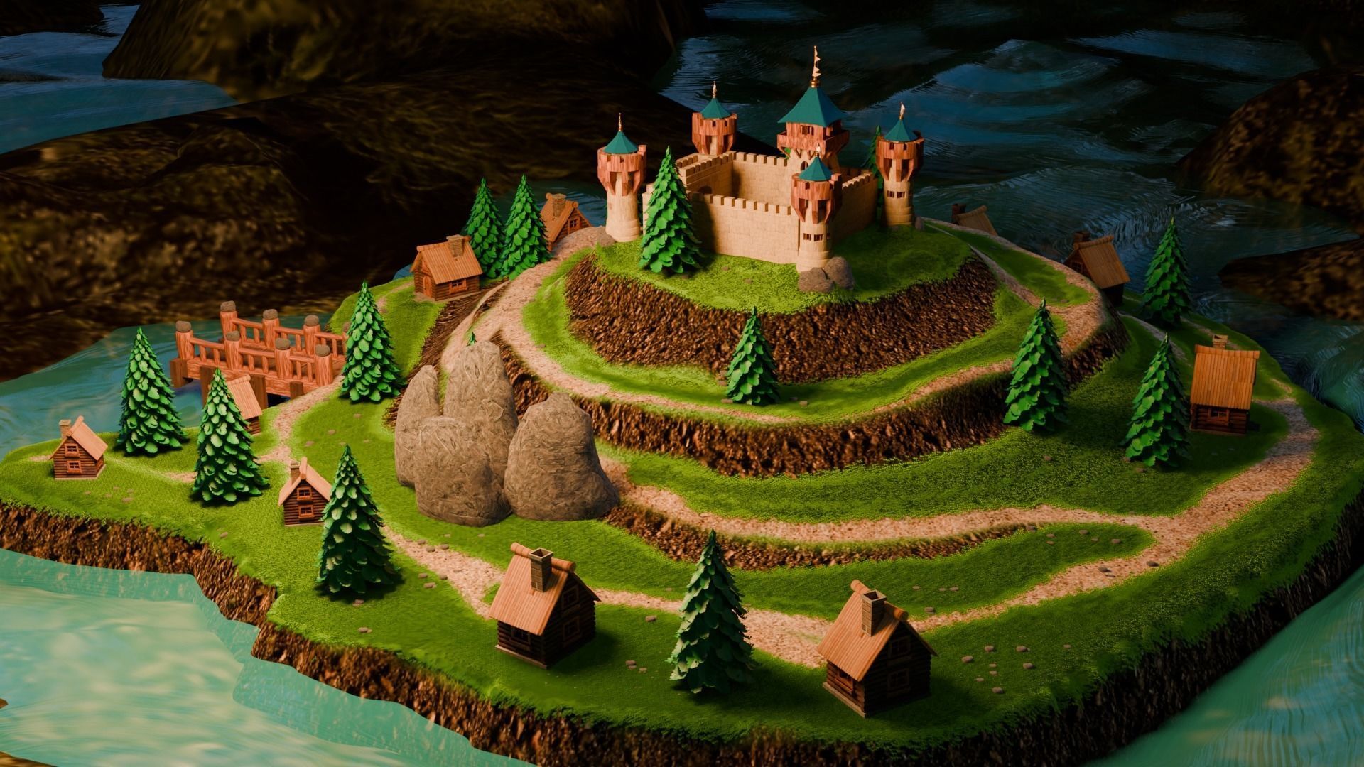 Medieval Stronghold And Village free VR / AR / low-poly 3D model ...
