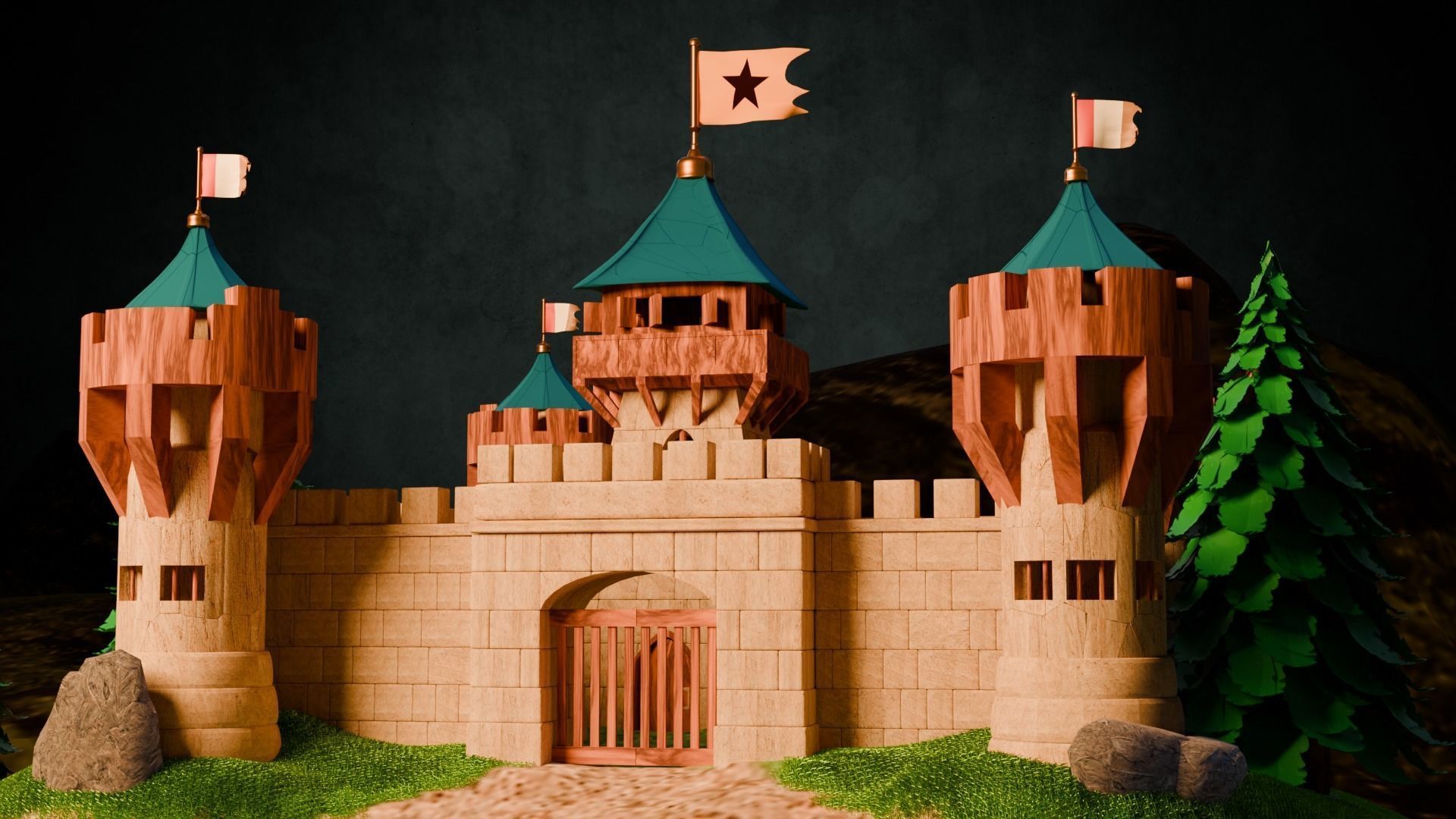 Medieval Stronghold And Village free VR / AR / low-poly 3D model ...