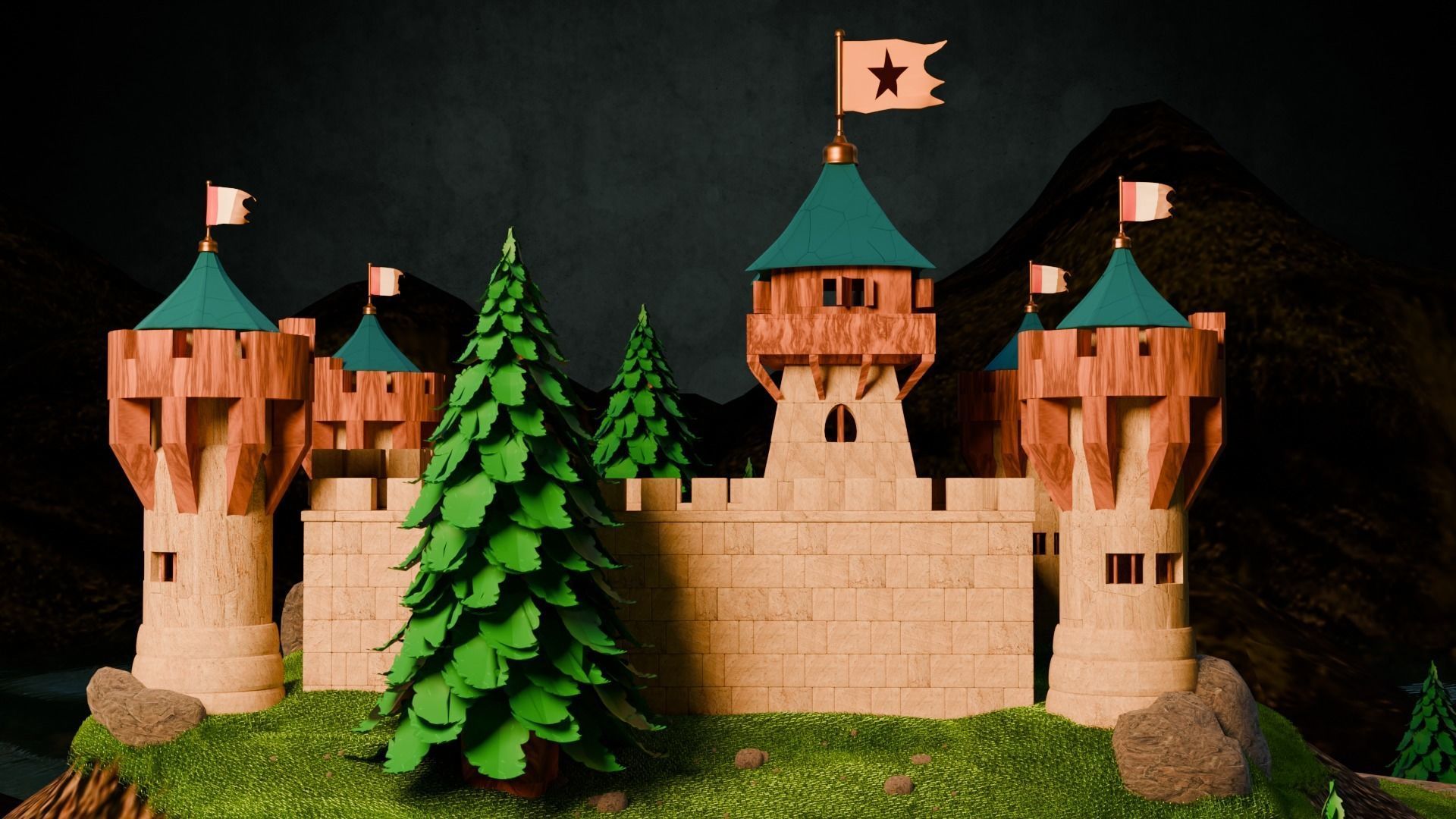 Medieval Stronghold And Village free VR / AR / low-poly 3D model ...
