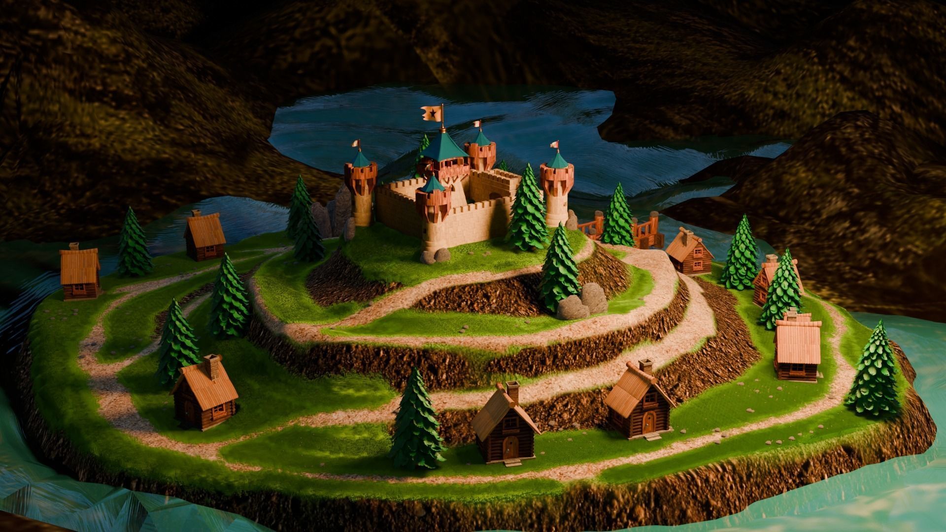 Medieval Stronghold And Village free VR / AR / low-poly 3D model ...