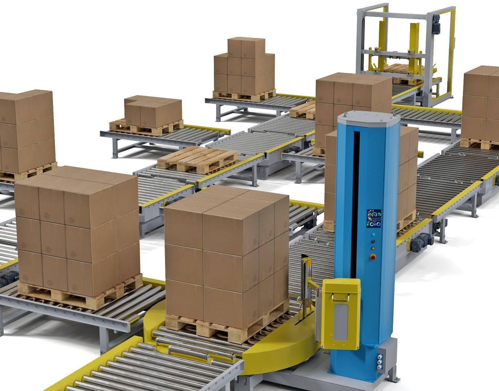 Automated logistics packaging production line 3D model | CGTrader