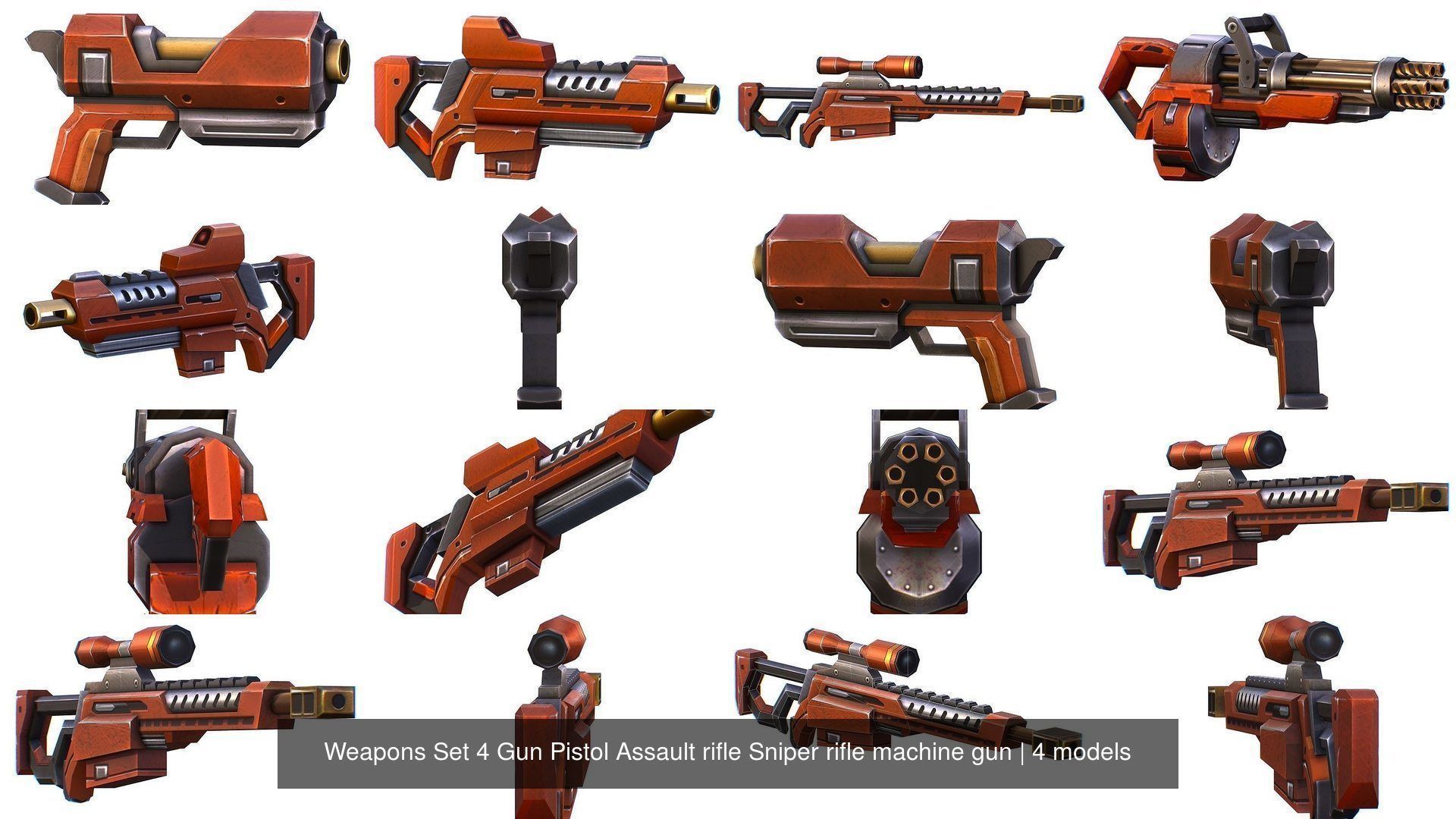 3D Model Collection Weapons Set 4 Gun Pistol Assault rifle Sniper rifle machine gun VR / AR ...