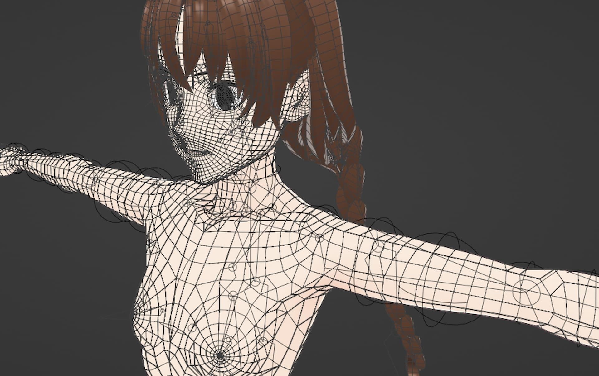 3D model T pose rigged model - Sheeta anime girl 3D model VR / AR / low ...