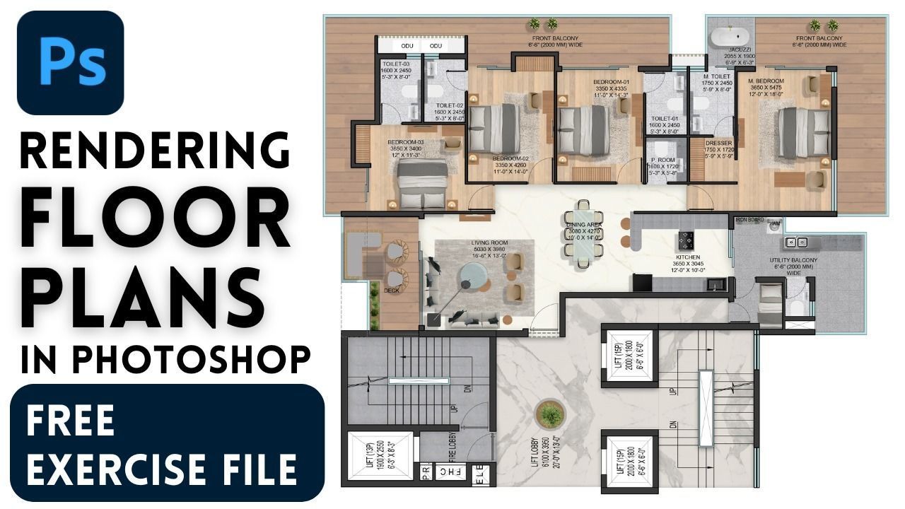 Best way to Render a Floor Plan in Photoshop Exercise File free 3D ...
