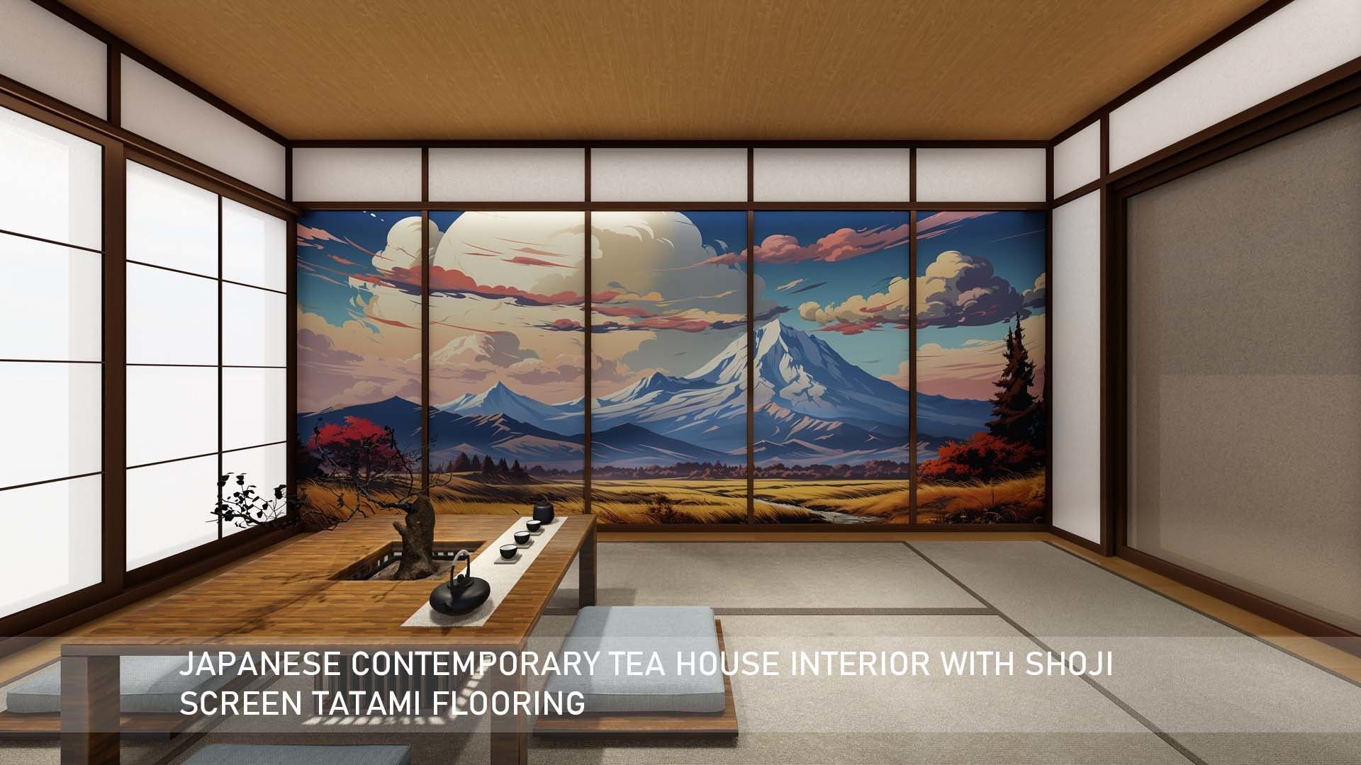 Japanese tea house interior with shoji screen tatami floor 3D model ...