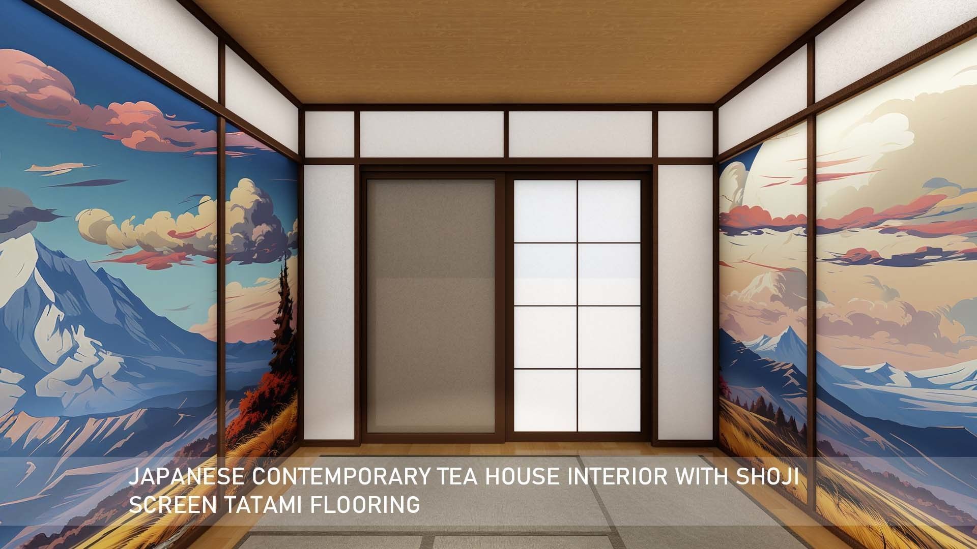 Japanese tea house interior with shoji screen tatami floor 3D model ...