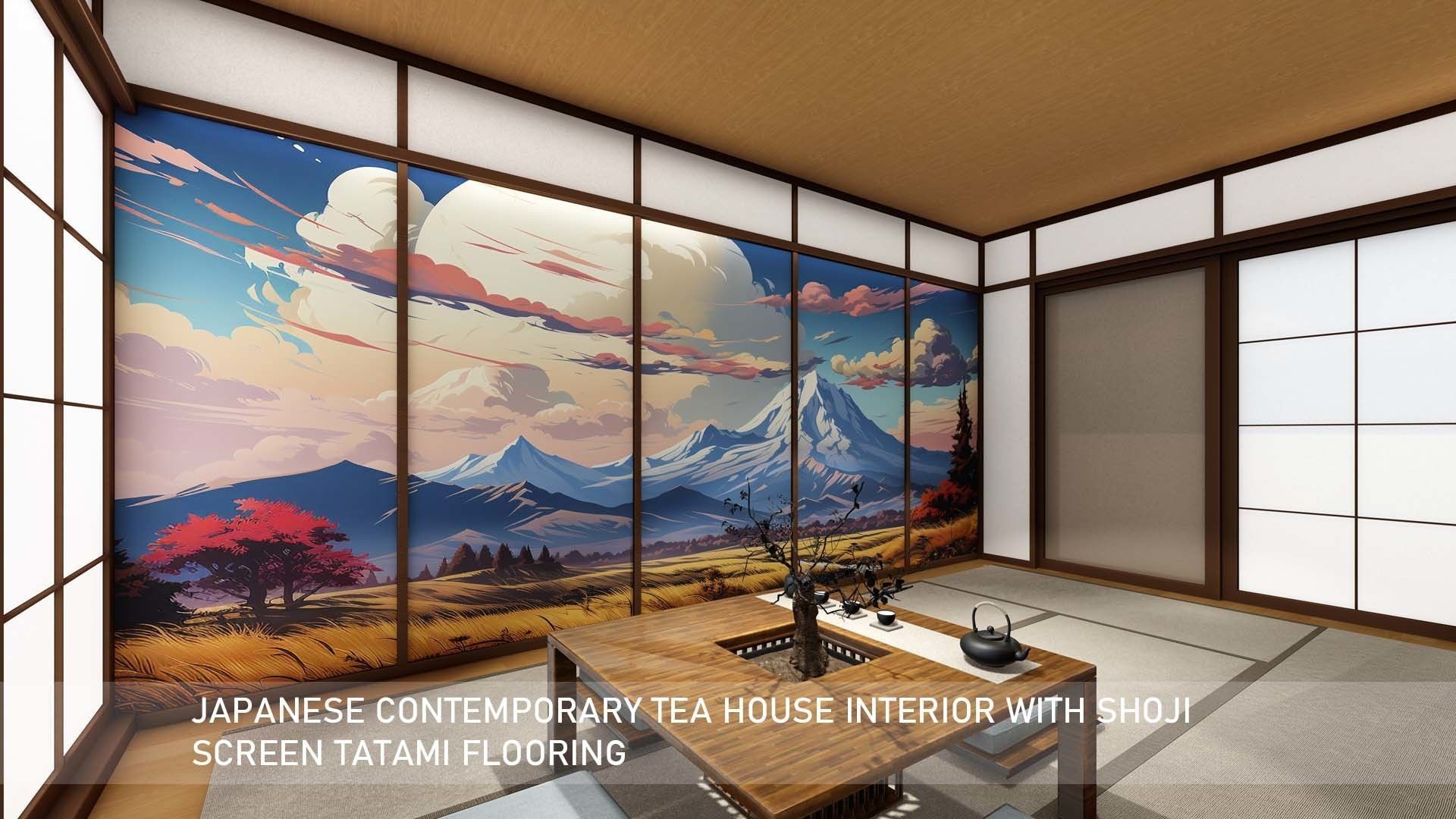 Japanese tea house interior with shoji screen tatami floor 3D model ...