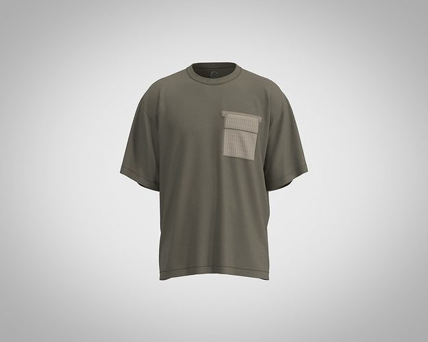 Mens Oversized tee with different fabric chest pocket 3D model | CGTrader