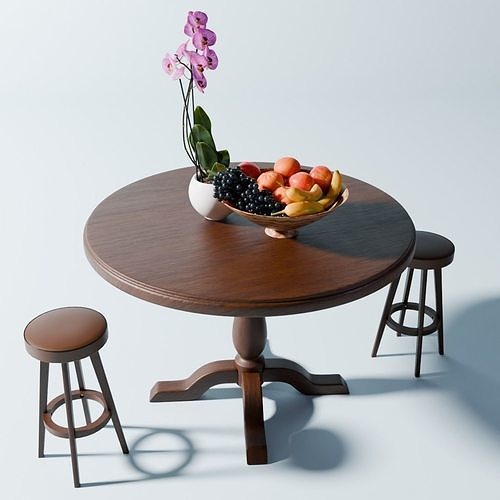 Table with fruit and flower free 3D model | CGTrader