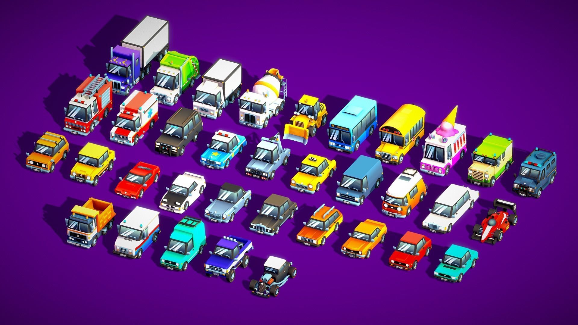 3D model Low Poly Toon Cars Pack VR / AR / low-poly | CGTrader