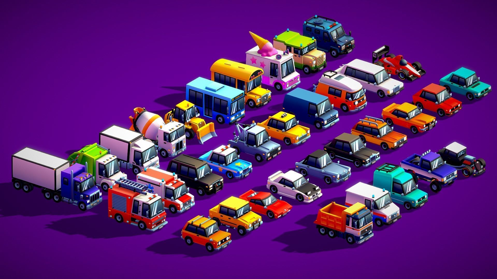 3D model Low Poly Toon Cars Pack VR / AR / low-poly | CGTrader