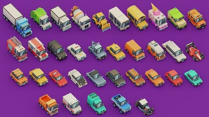 3D model Low Poly Toon Cars Pack VR / AR / low-poly | CGTrader