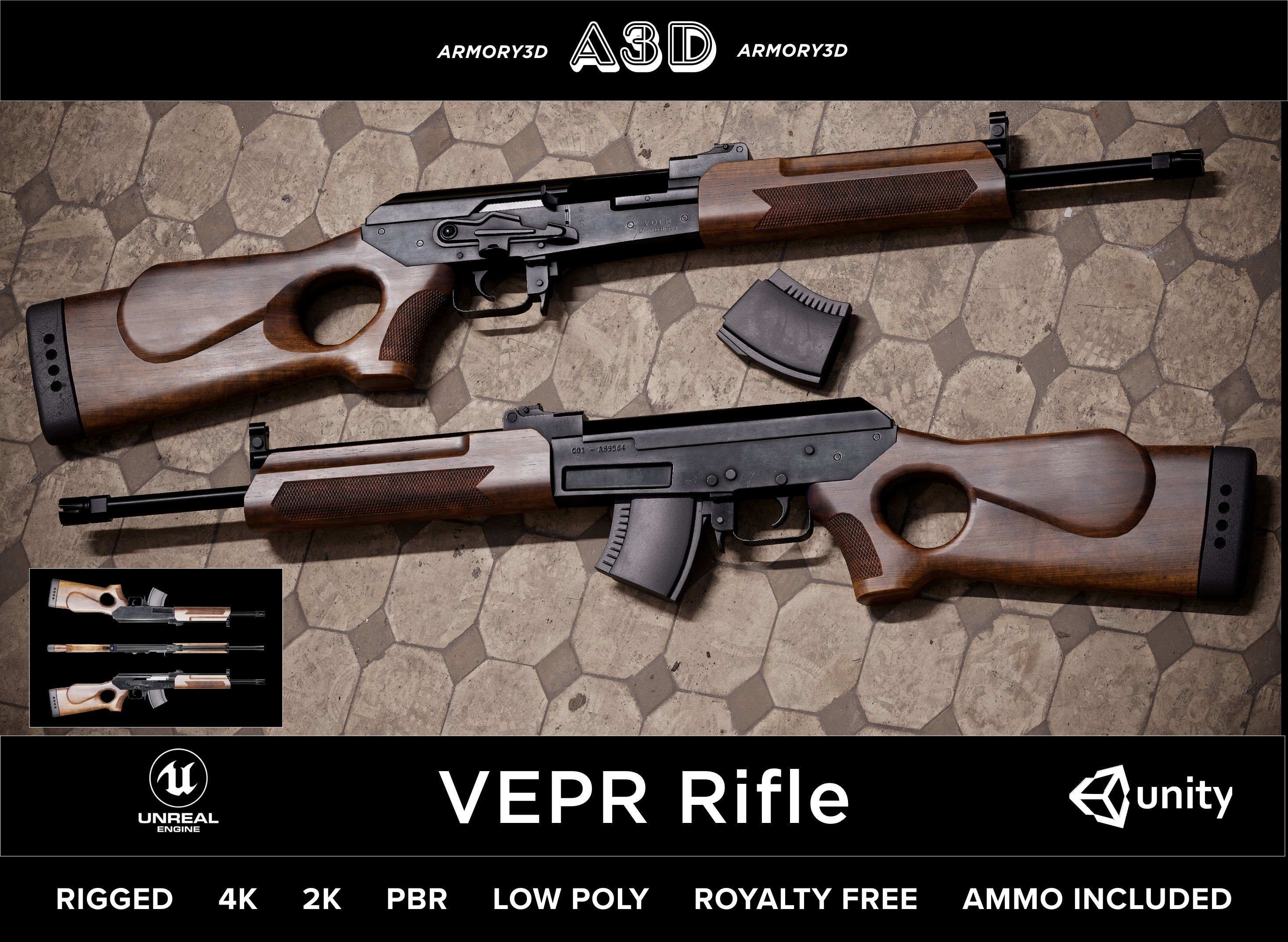 3D model Game Ready VEPR Rifle PBR Rigged VR / AR / low-poly | CGTrader