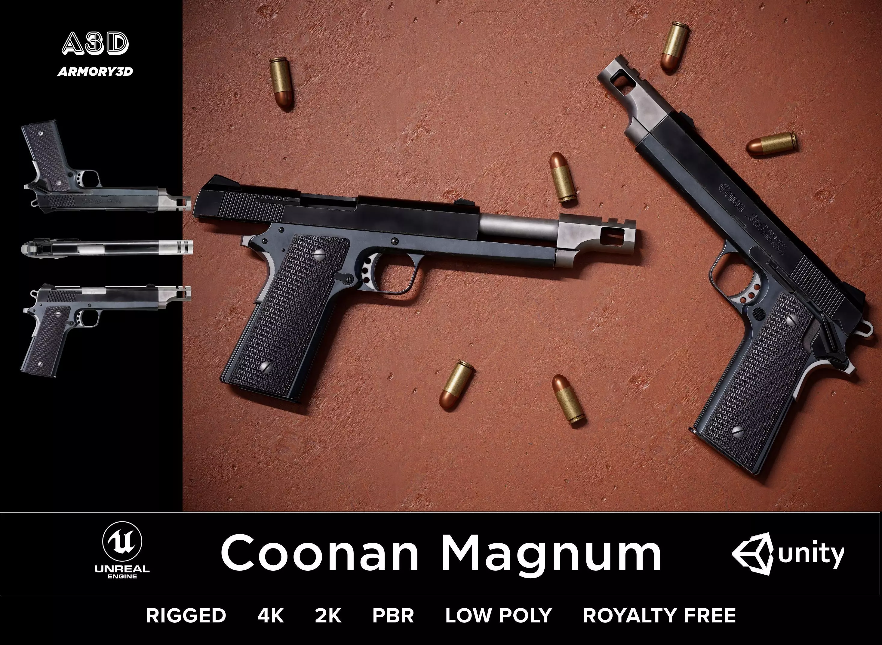 3D model Game Ready Coonan Magum 357 PBR Rigged VR / AR / low-poly ...