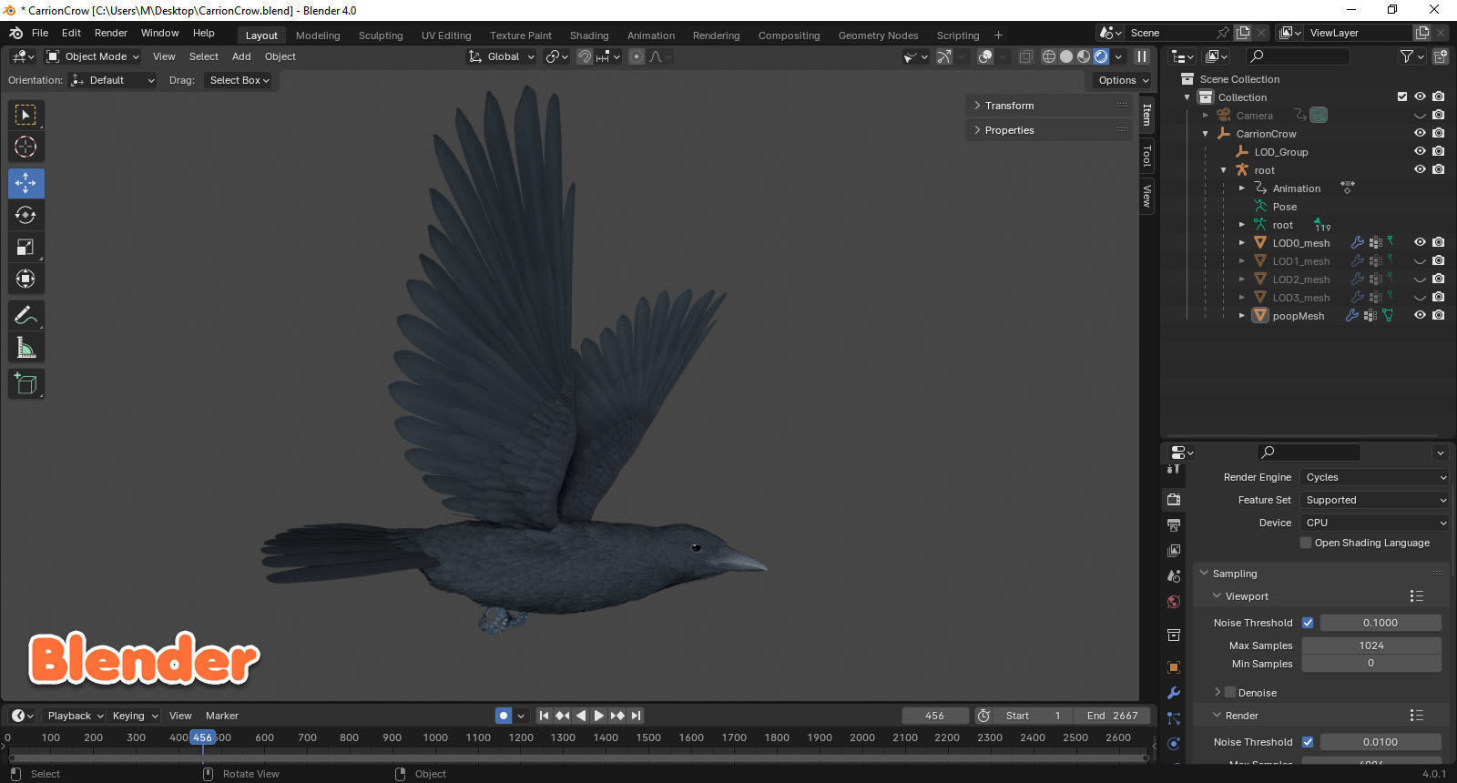 3D model Realistic Animated Carrion Crow VR / AR / low-poly | CGTrader