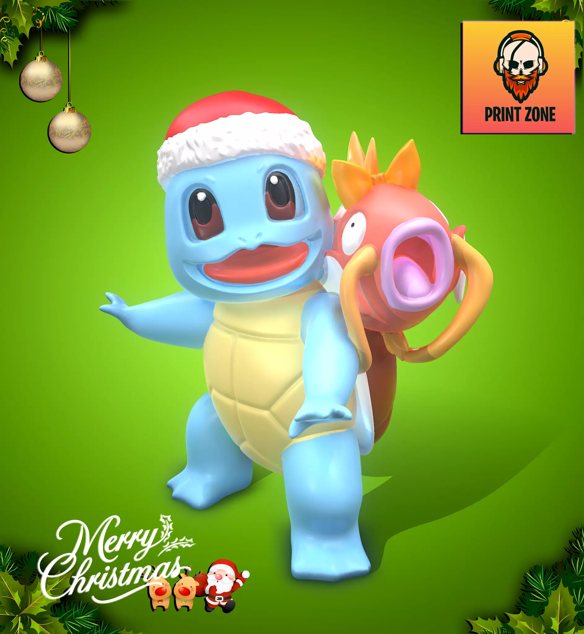 SQUIRTLE 02 CHRISTMAS 3D PRINT FILE STL POKEMON 3D model 3D printable ...