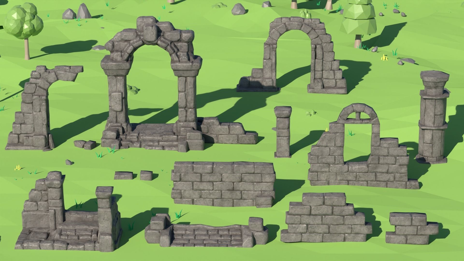 3D model Stylized Ruins Asset Pack VR / AR / low-poly | CGTrader