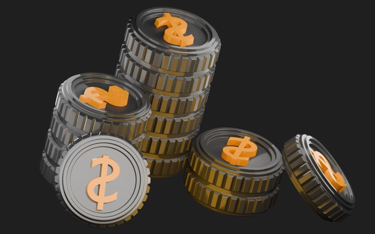 Low Poly Style -- Black Orange -- Golden USD Coin Token free VR / AR ...