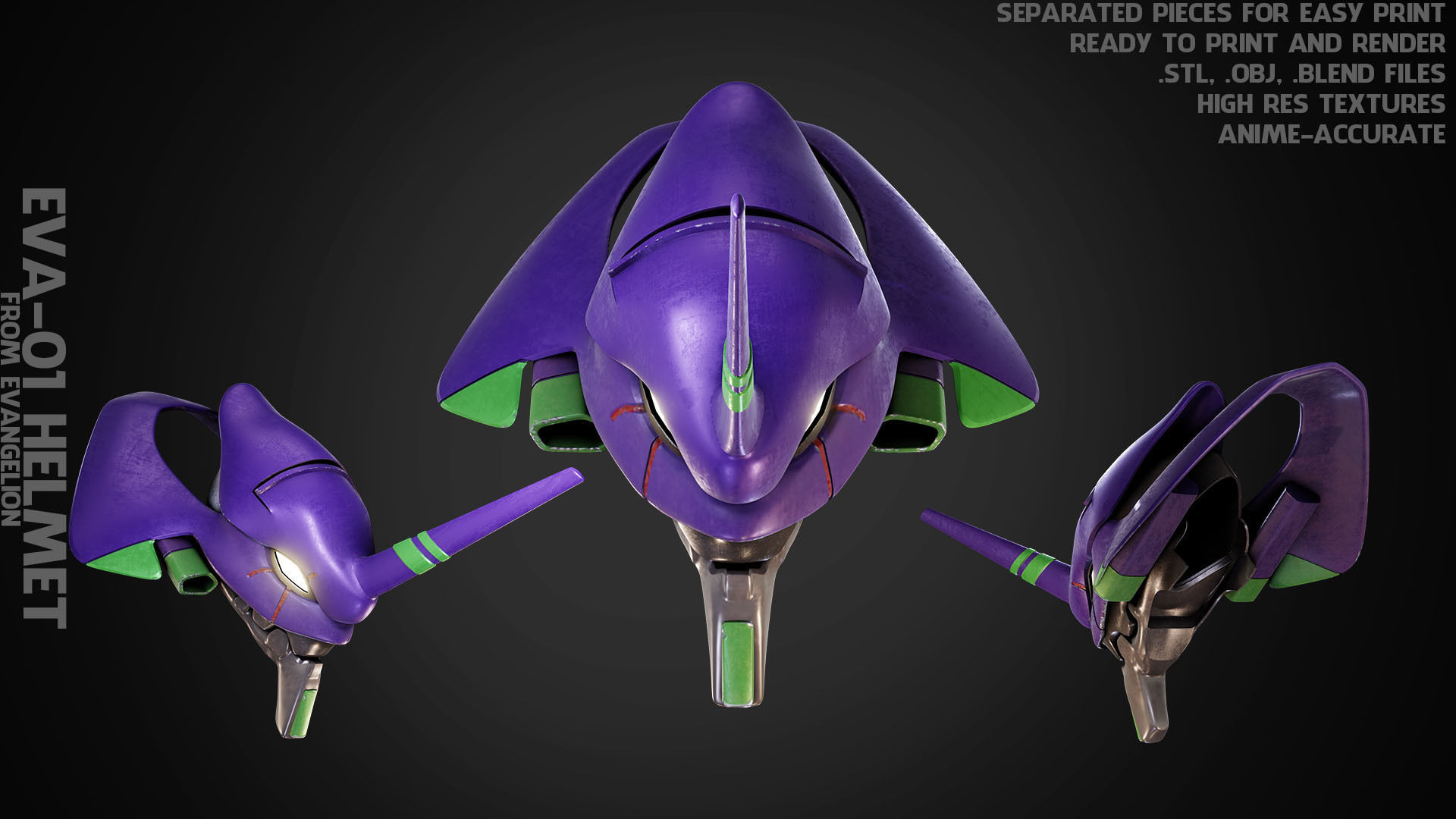 Evangelion EVA-01 Helmet for Cosplay 3D model 3D printable | CGTrader