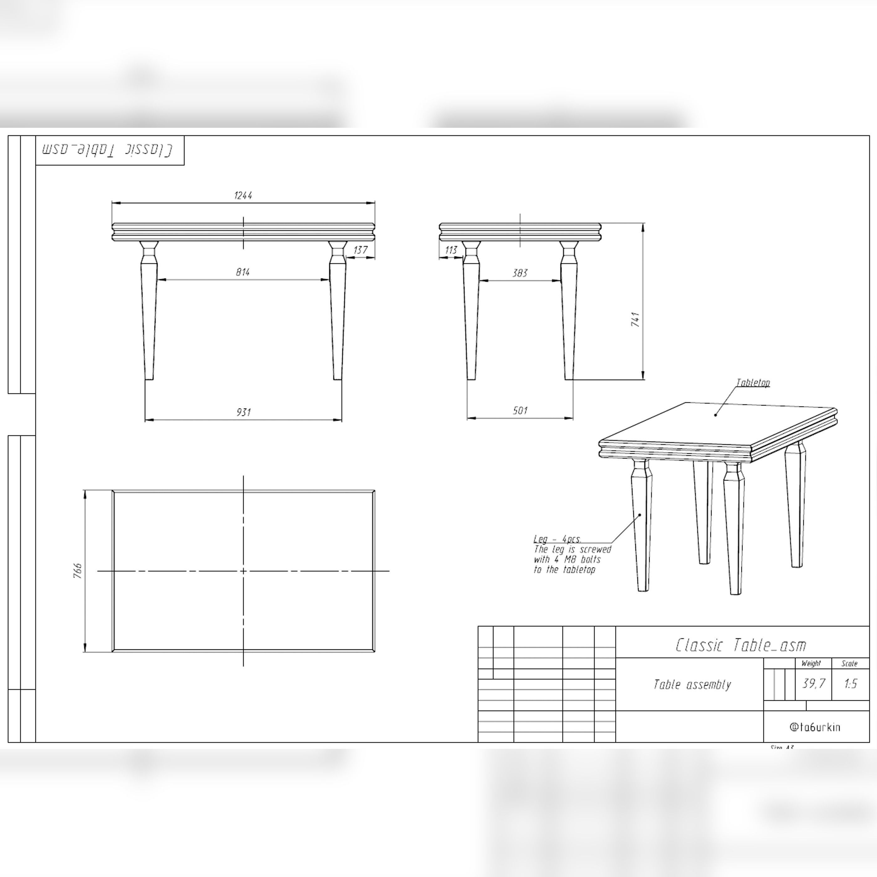 Welding Project Plans Drawings Classic Table DXF PDF 3D model | CGTrader