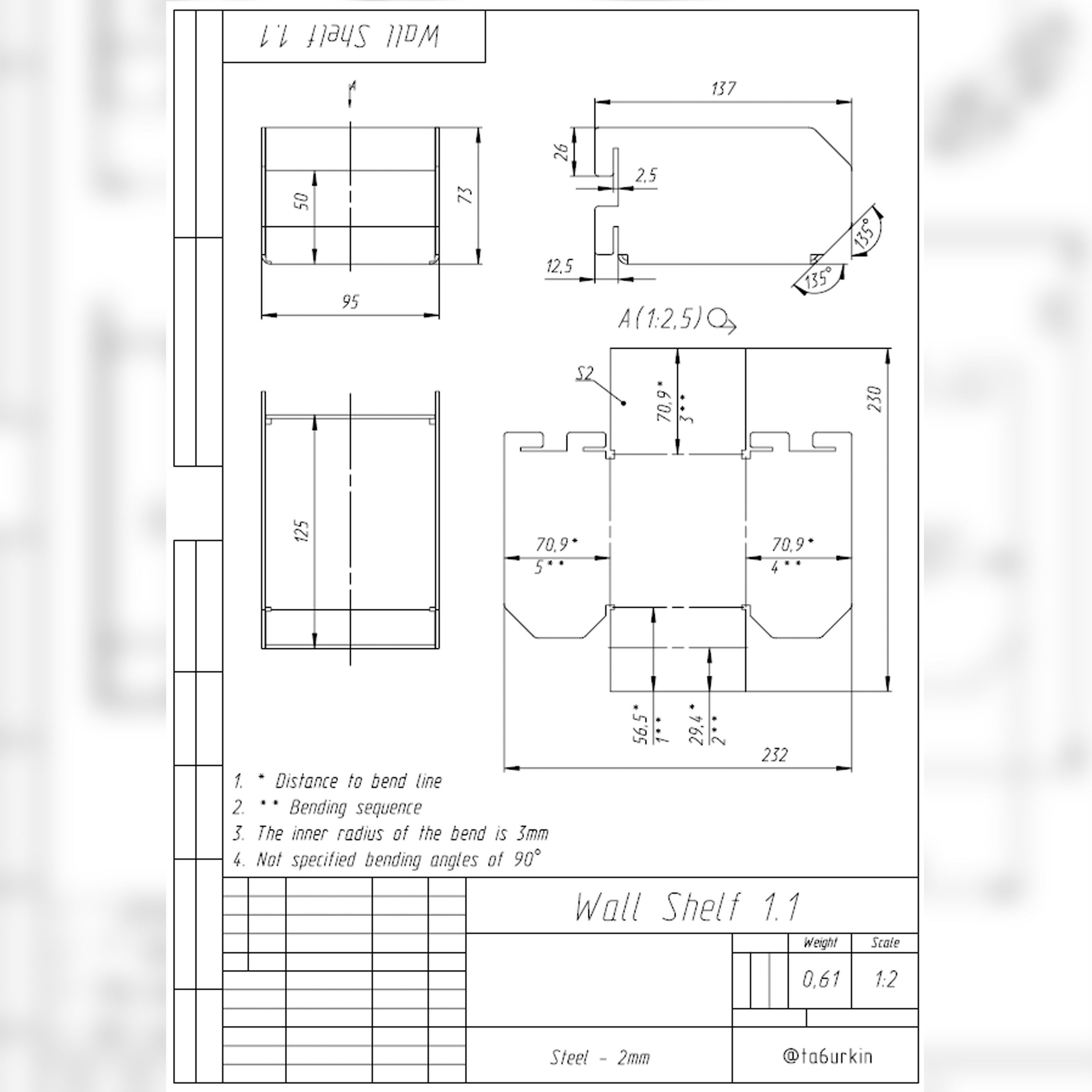 Sheet Metal Plans Drawings Wall Shelf 1 DXF PDF 3D model | CGTrader