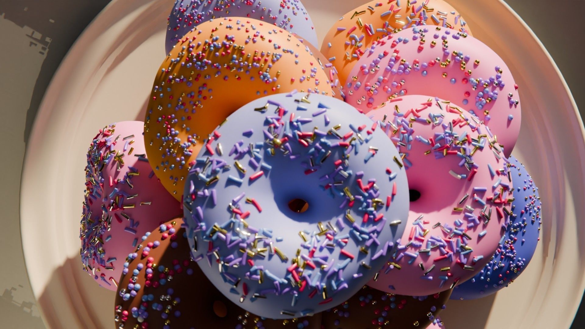 Donuts with Colorful and Gold Sprinkles on Plate free 3D model | CGTrader