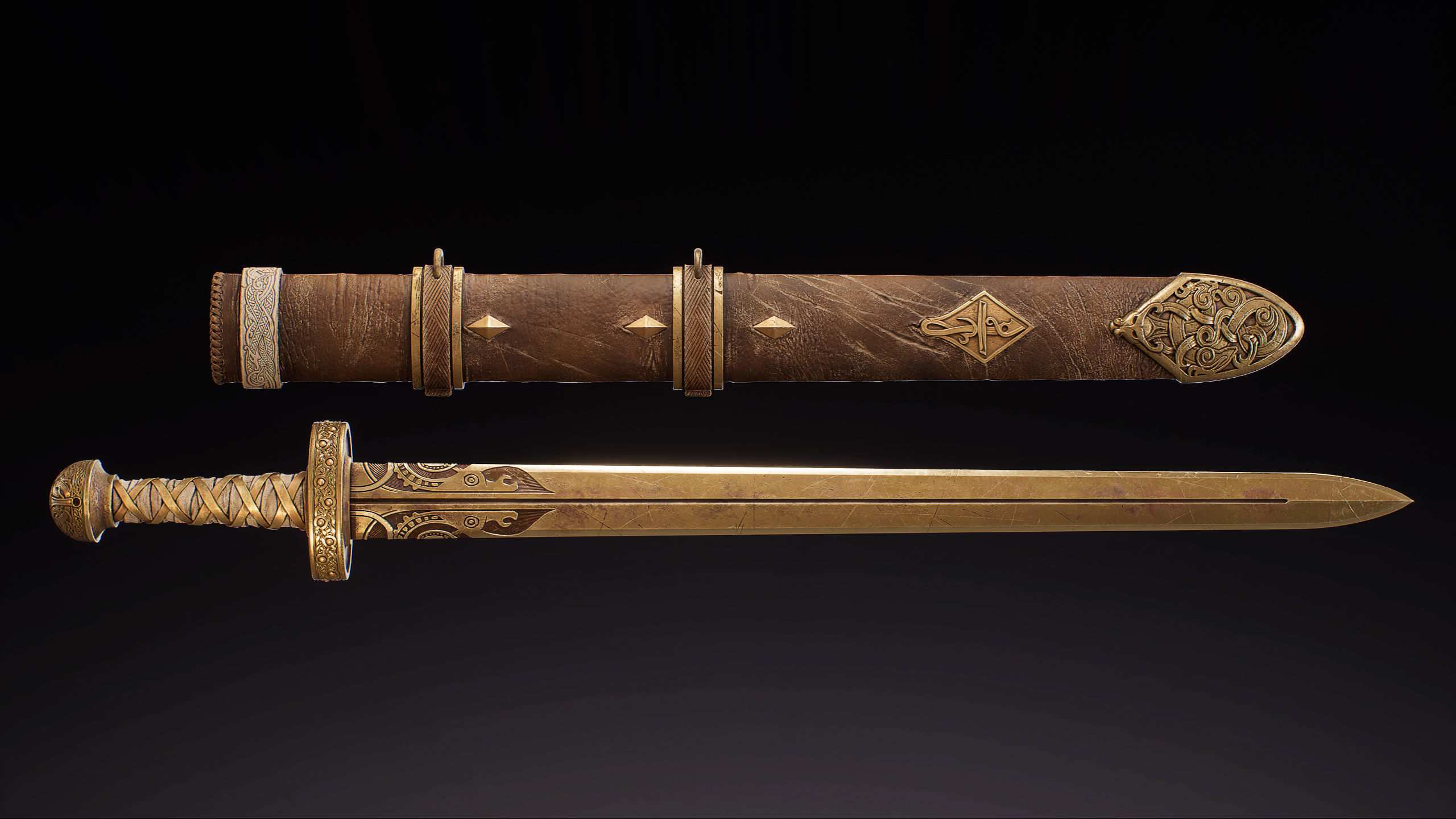 Viking style two-handed sword Hofand sword PBR Material model 3D model ...