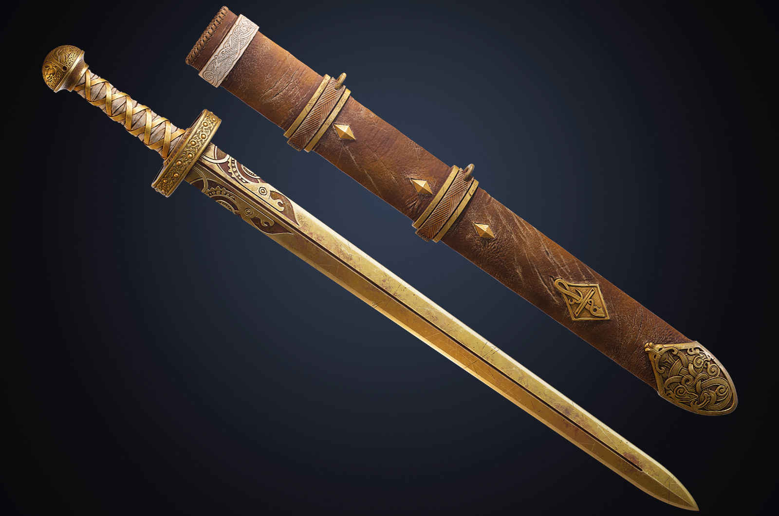 Viking style two-handed sword Hofand sword PBR Material model 3D model ...