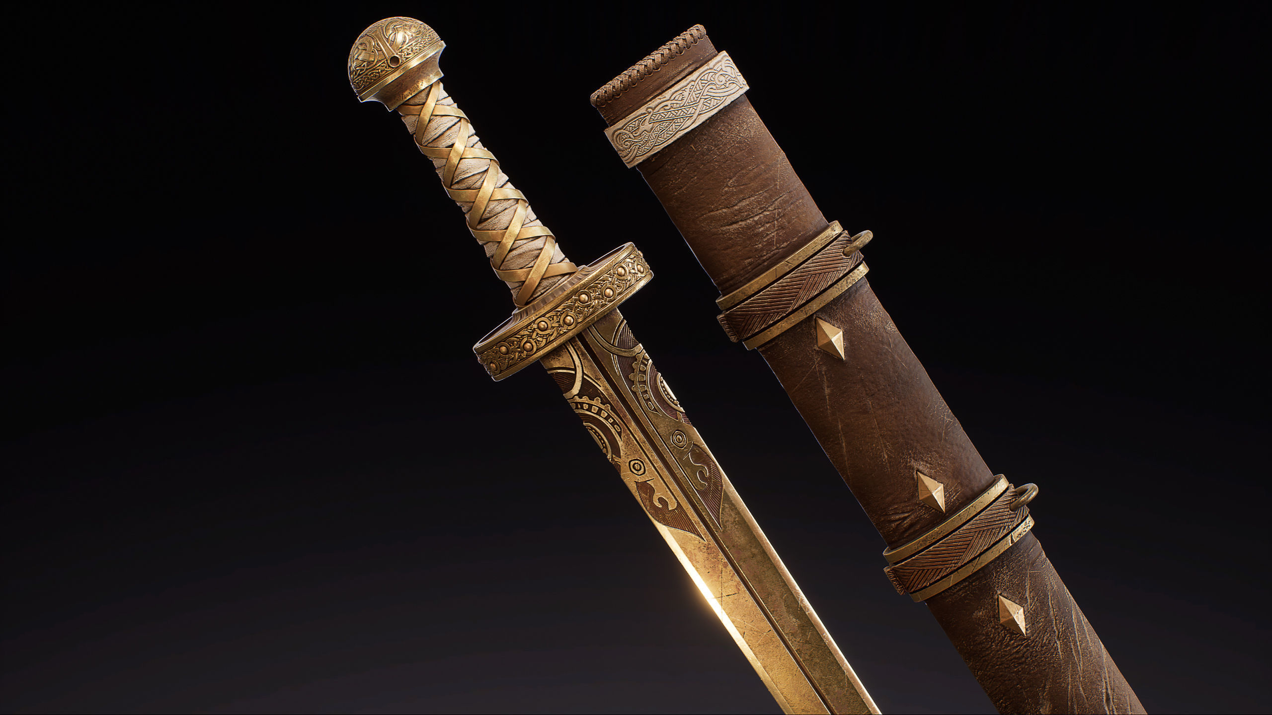 Viking style two-handed sword Hofand sword PBR Material model 3D model ...