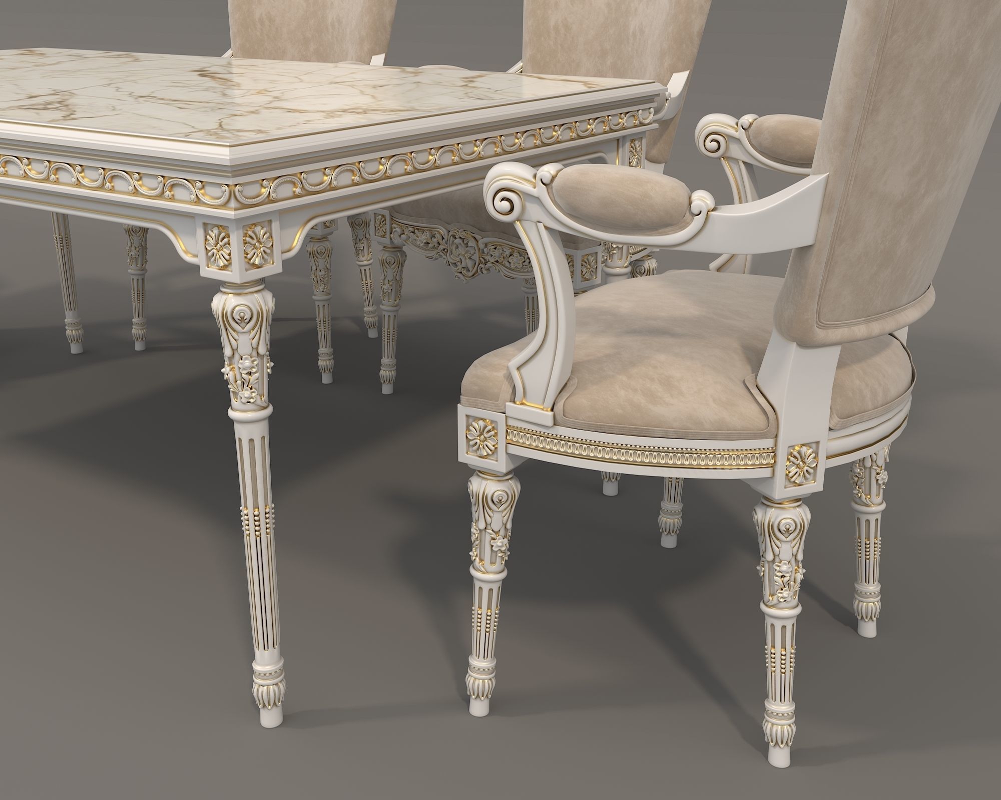 Classic European style Dining Table and Chairs 48 3D model | CGTrader