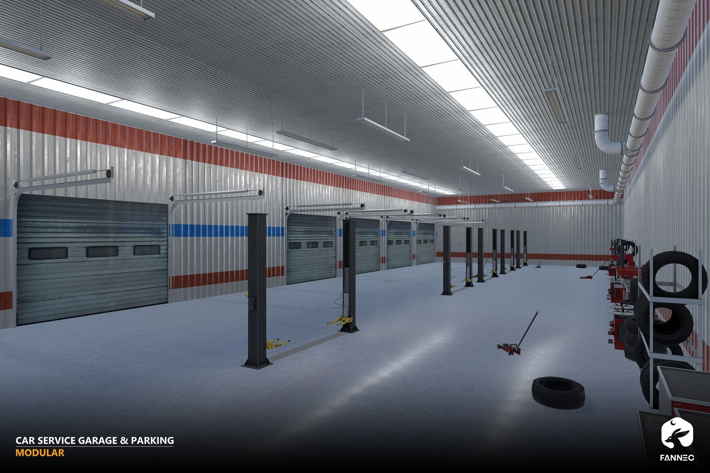 3D model Modular - Car Service Garage Parking Interior Exterior ...