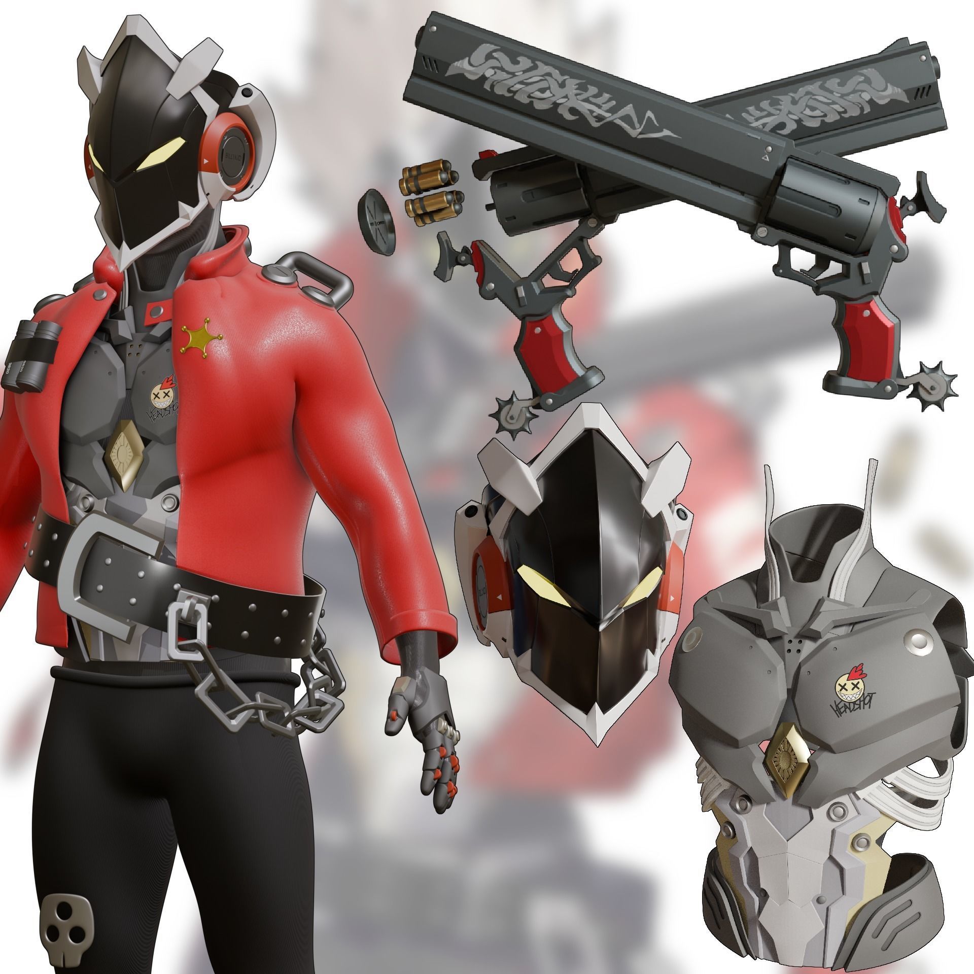 BILLY KID armor mask accessories REVOLVERS ZENLESS ZONE ZERO 3D model ...