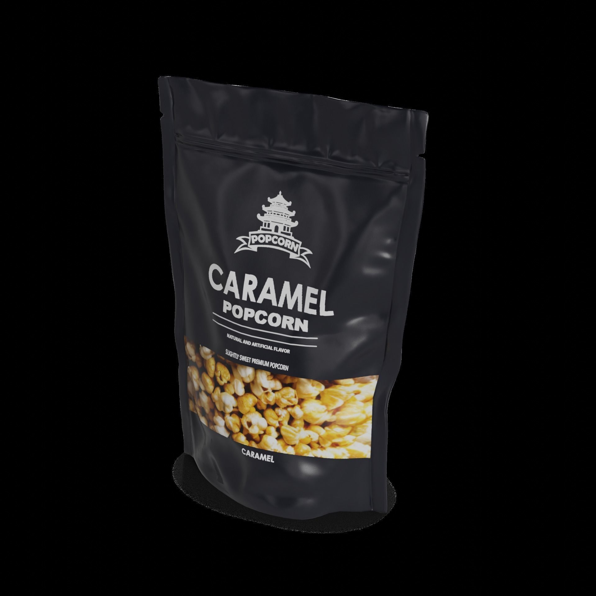 3D model Puffed corn and popcorn Caramel Popcorn VR / AR / low-poly ...