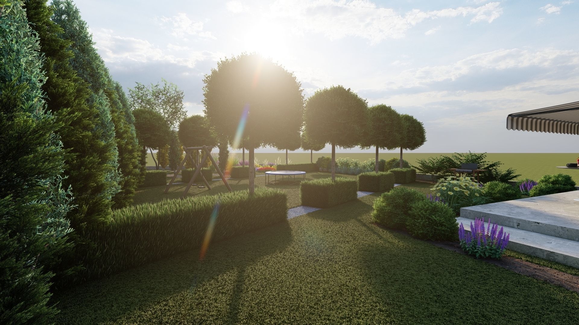 landscape house garden free 3D model | CGTrader