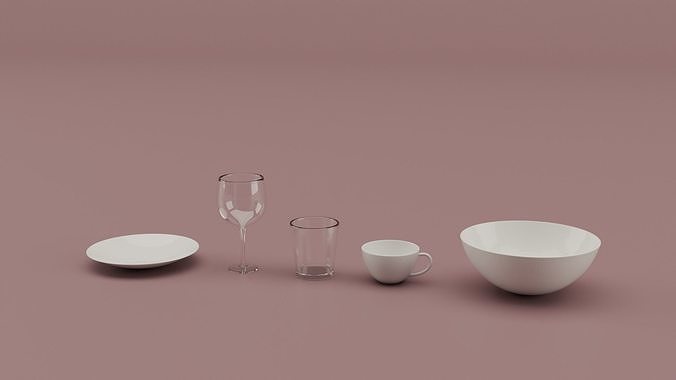 Simple tableware set free 3D model | CGTrader