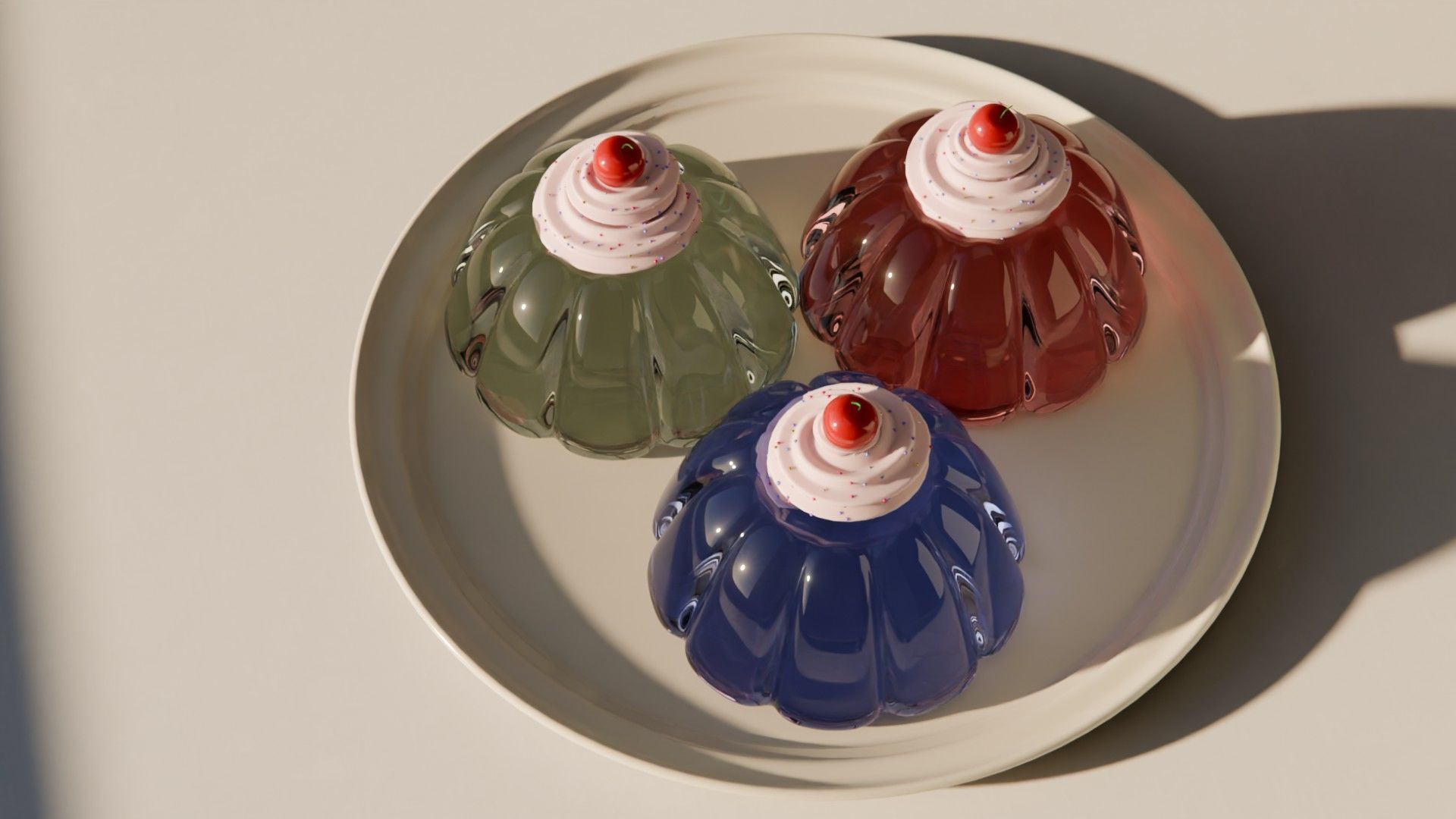 Jelly Dessert with Cream topping with Sprinkles and Cherry free 3D ...