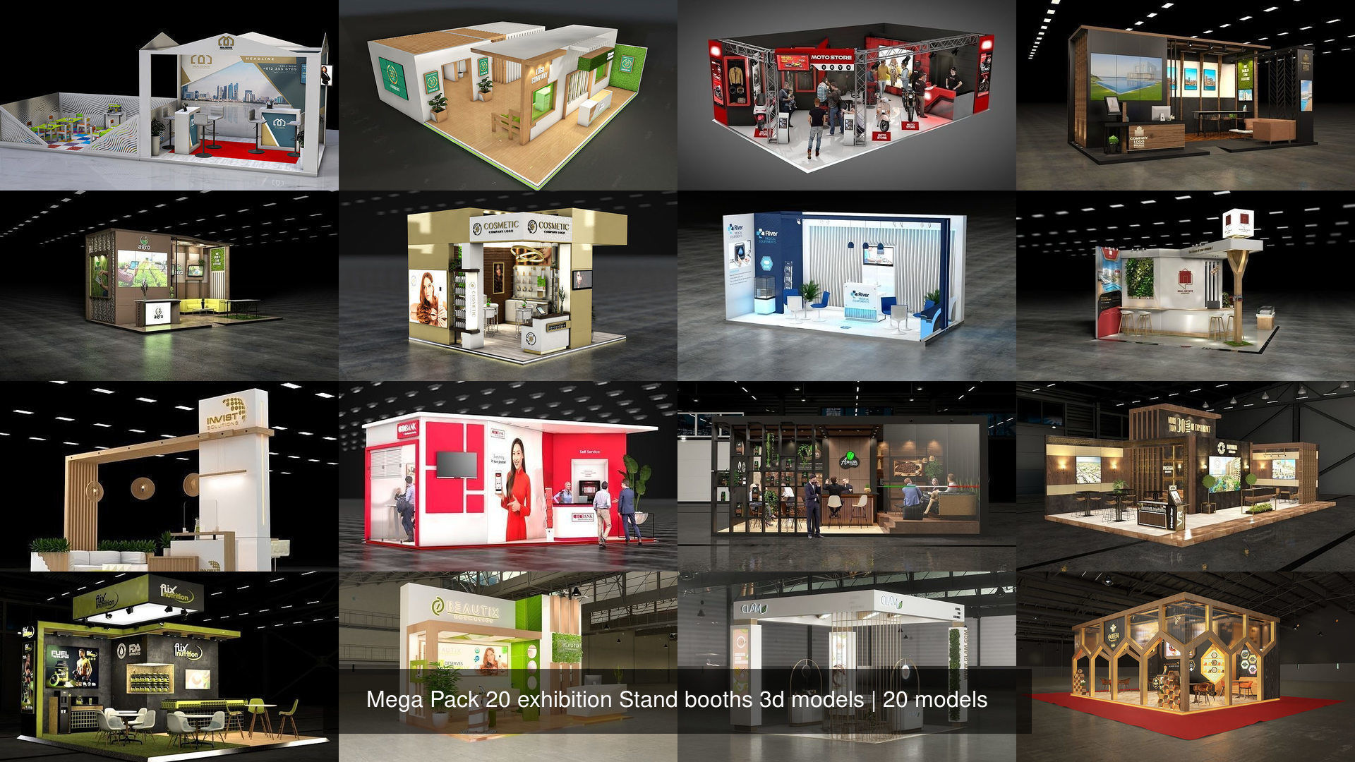 Mega Pack 20 trade show exhibition Stand booths 3d models 3D Model Collection | CGTrader